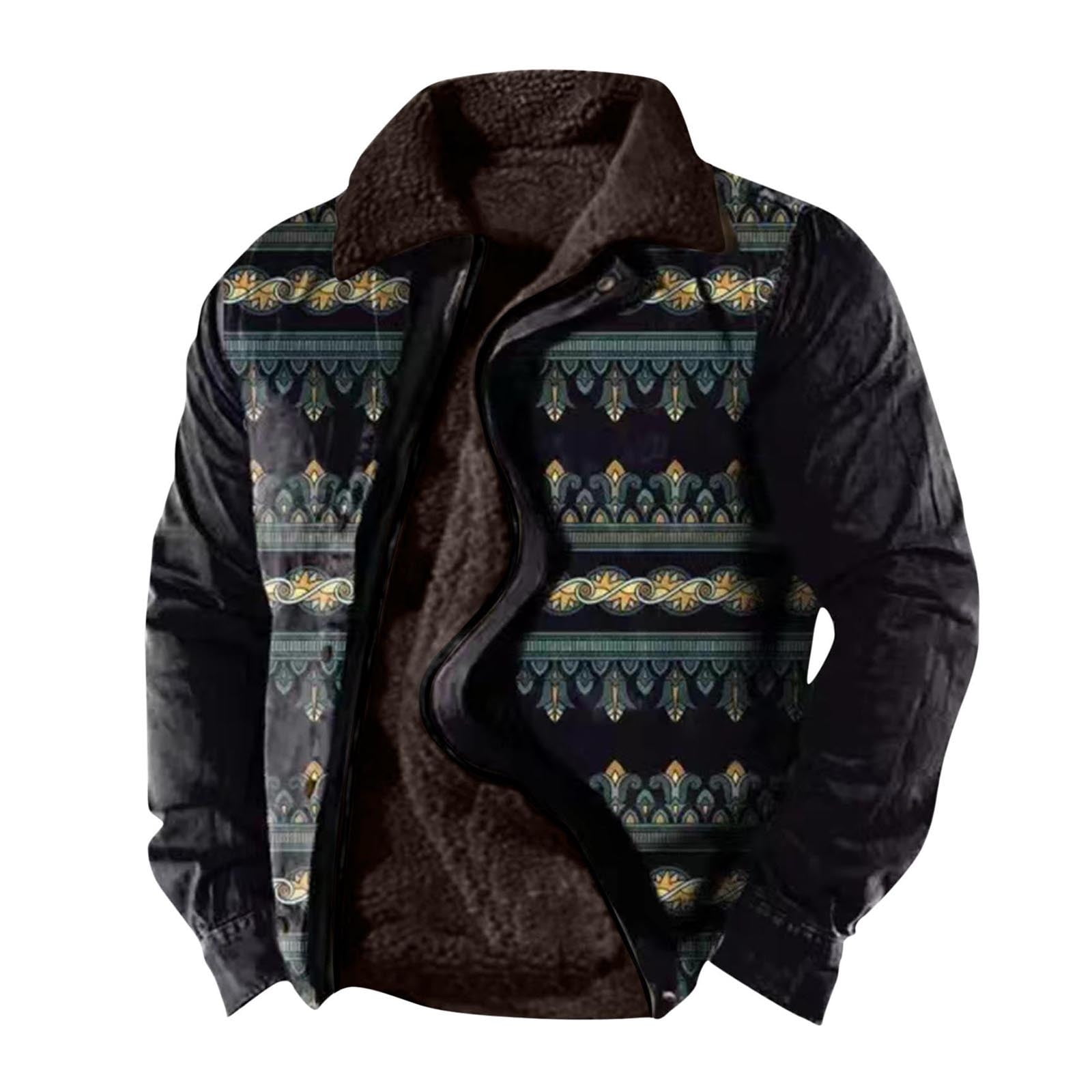 guisaled Mens Western Jacket 2025 Fuzzy Fleece Lined Vintage Winter ...