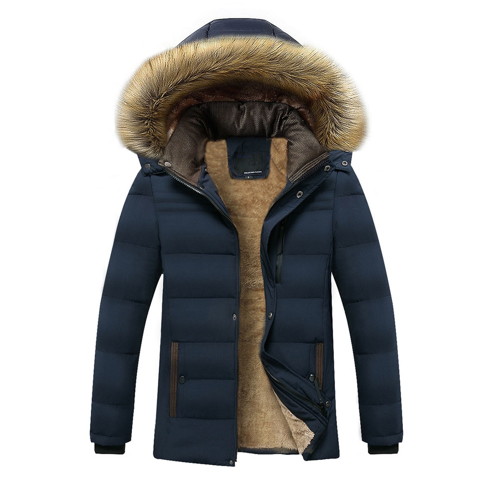 guisaled Mens Winter Jacket Warm Fleece Liend Waterproof Puffer Coat ...