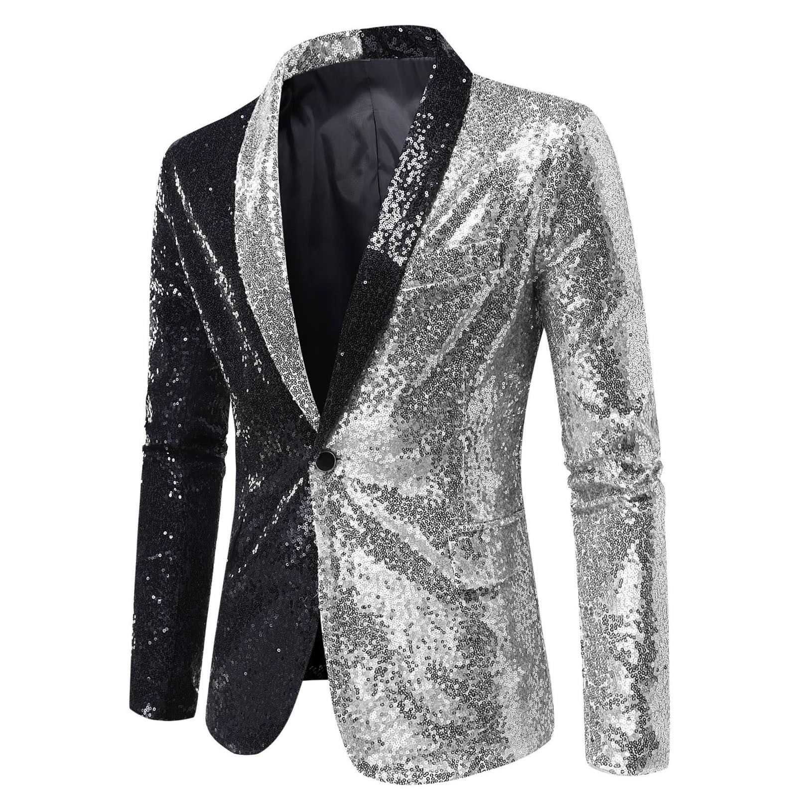guisaled Sequin Blazer Jackets for Men Shiny Prom Suit Jacket One ...