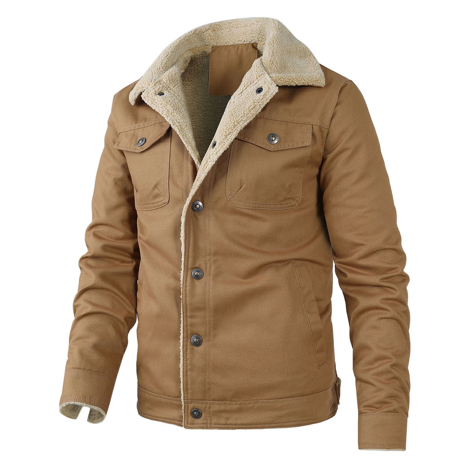 guisaled Sherpa Jacket Men Winter Fleece Lined Cargo Coat Thick Warm ...