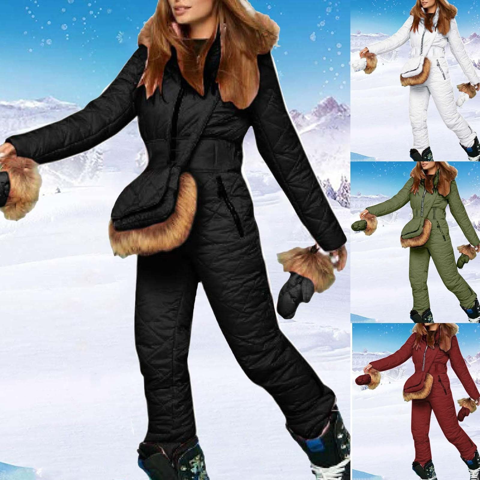 guisaled Snowsuit for Women One Piece Ski Suit Jumpsuit Onesie Outdoor ...