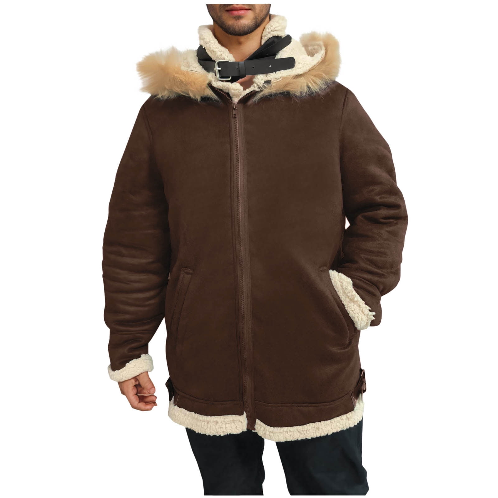 guisaled Suede Jacket Men Shearling Faux Leather Sherpa Lined Winter ...