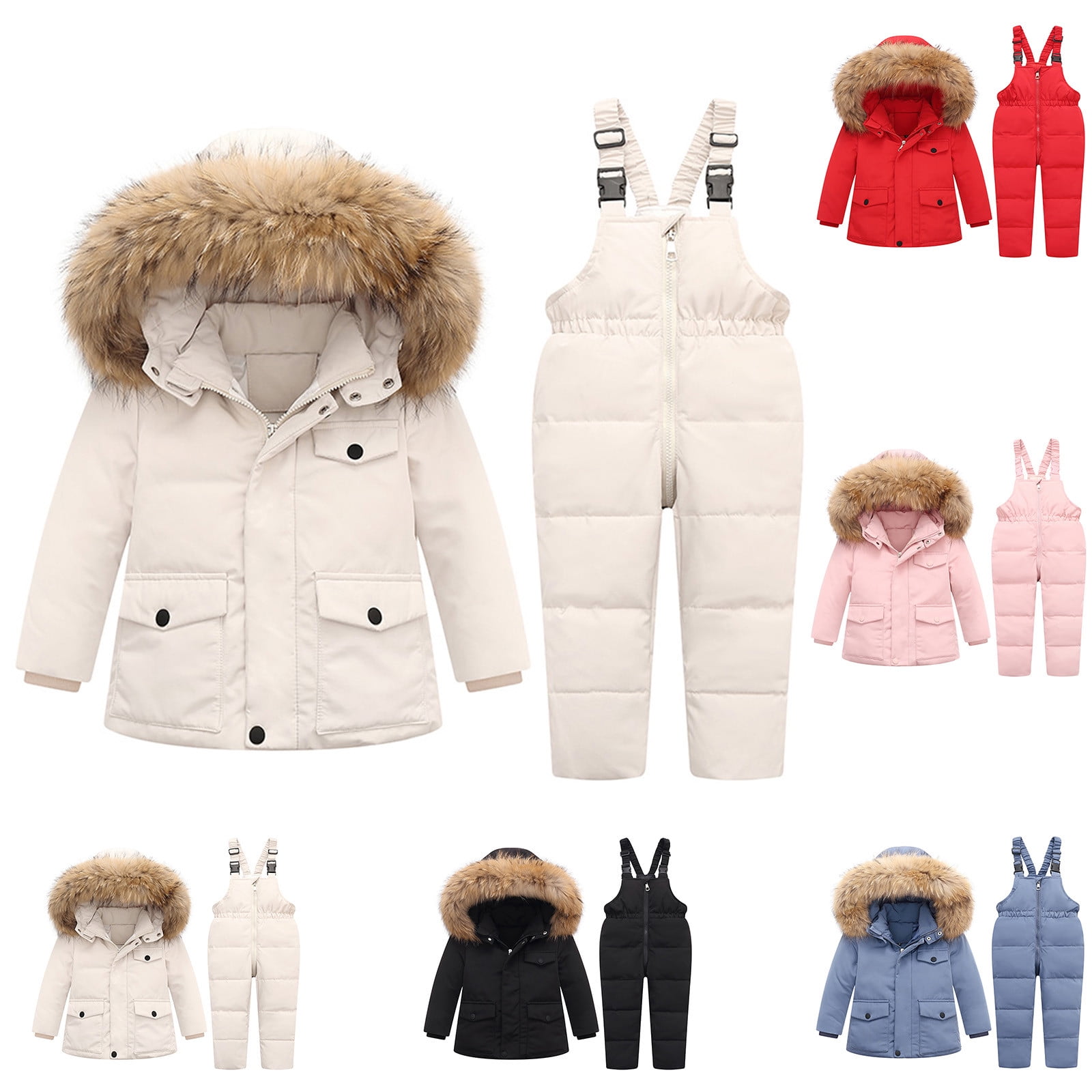 guisaled Toddler Snow Suit Two Piece Snow Bib Pant and Puffer Jacket Boys Girl Snowsuit Winter ...