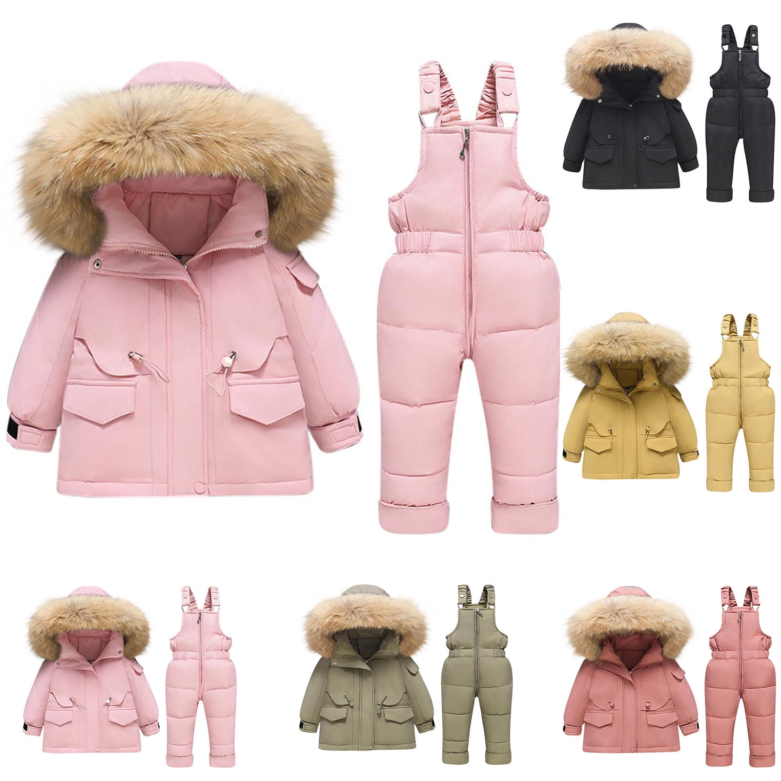 guisaled Toddler Snowsuits for Boys Girls Warm Lightweight Puffer Jacket and Snow Bibs 2 Piece ...