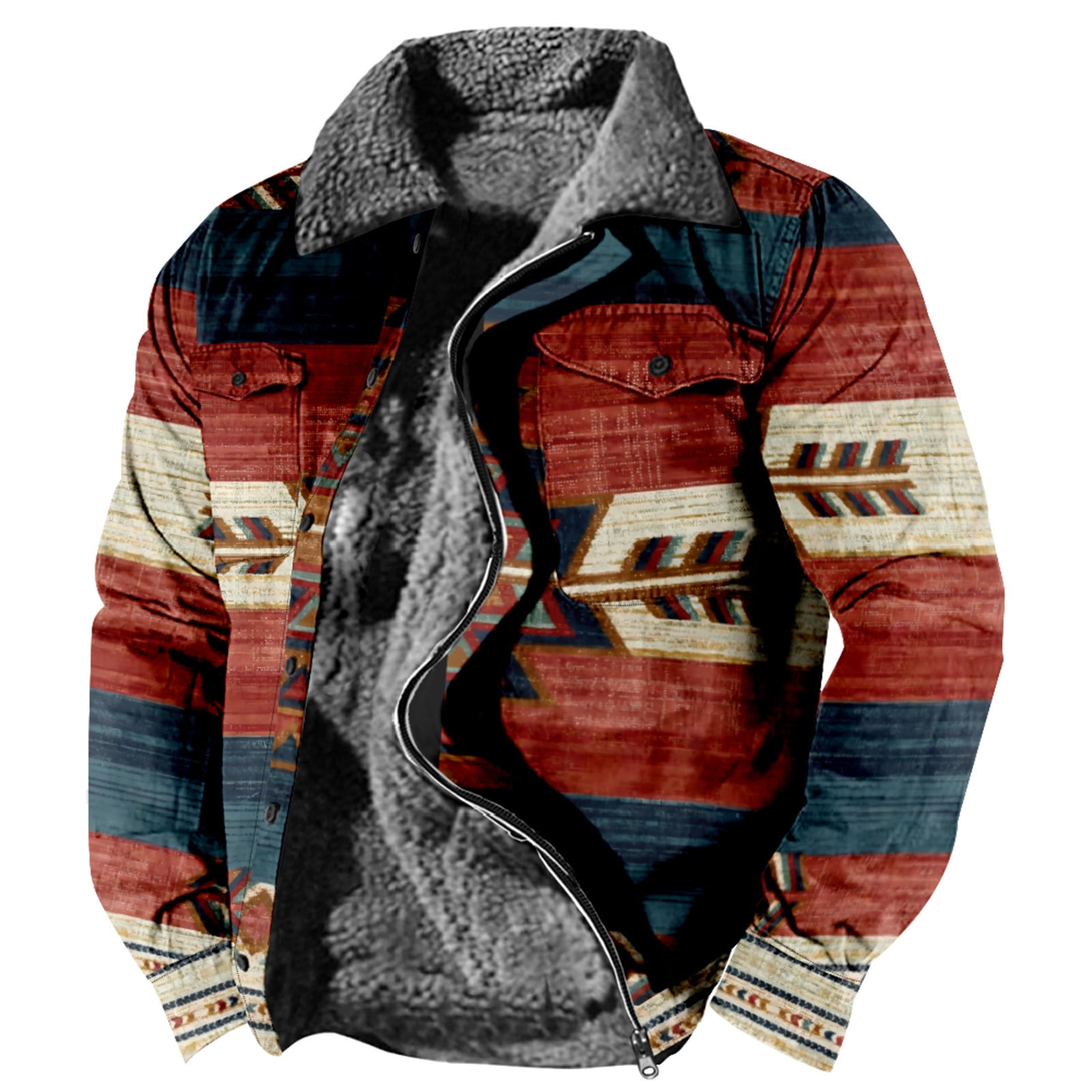 guisaled Winter Jacket for Men Aztec Western Jackets Cowboy Warm Thick ...