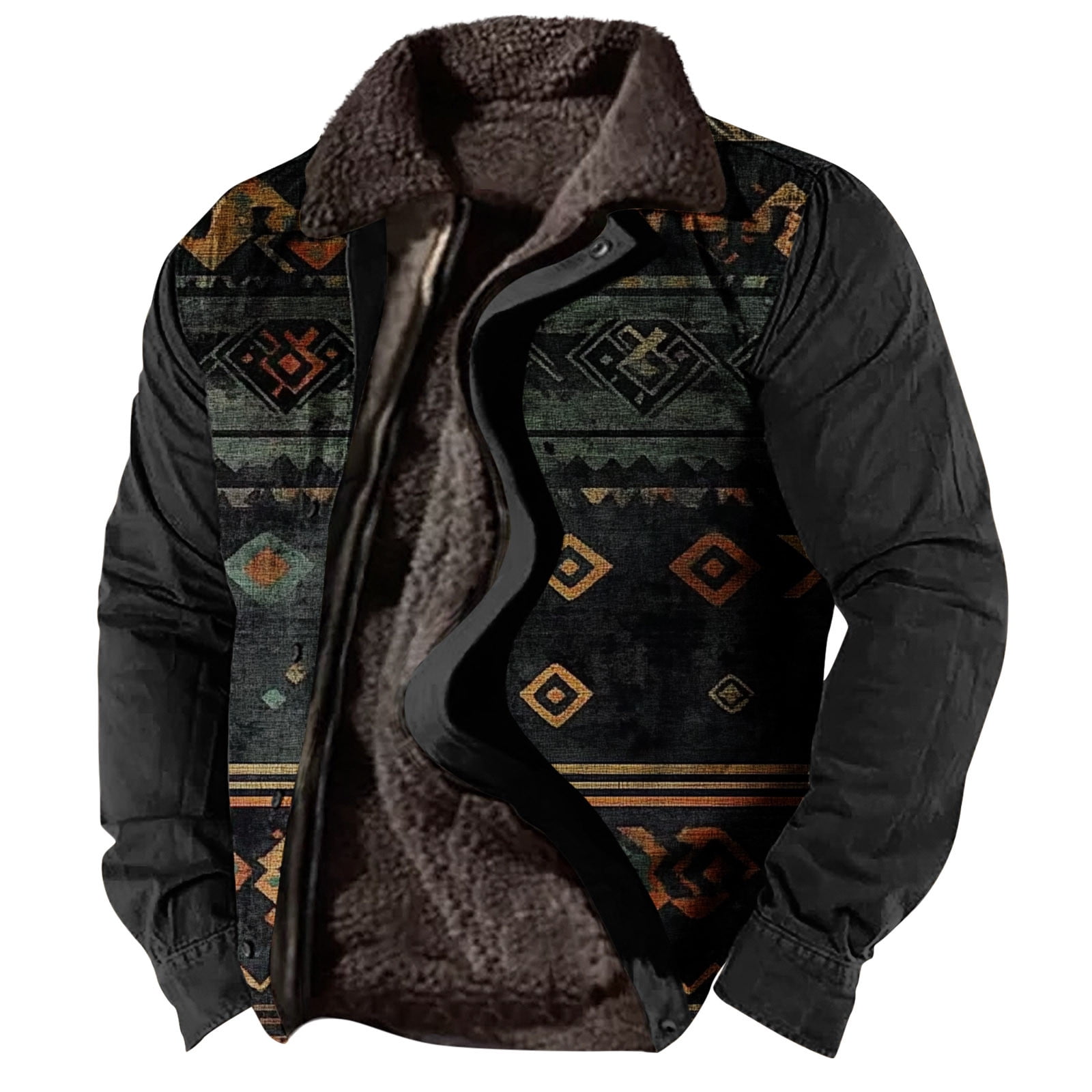 guisaled Winter Jacket for Men Aztec Western Jackets Cowboy Warm Thick ...