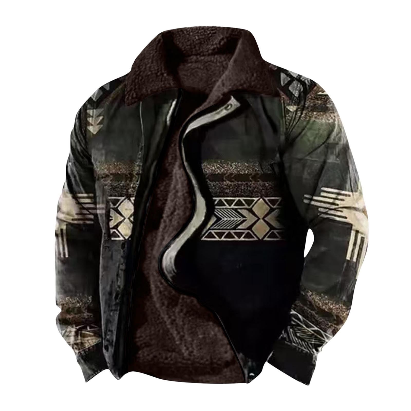 guisaled Winter Jacket for Men Aztec Western Jackets Cowboy Warm Thick ...