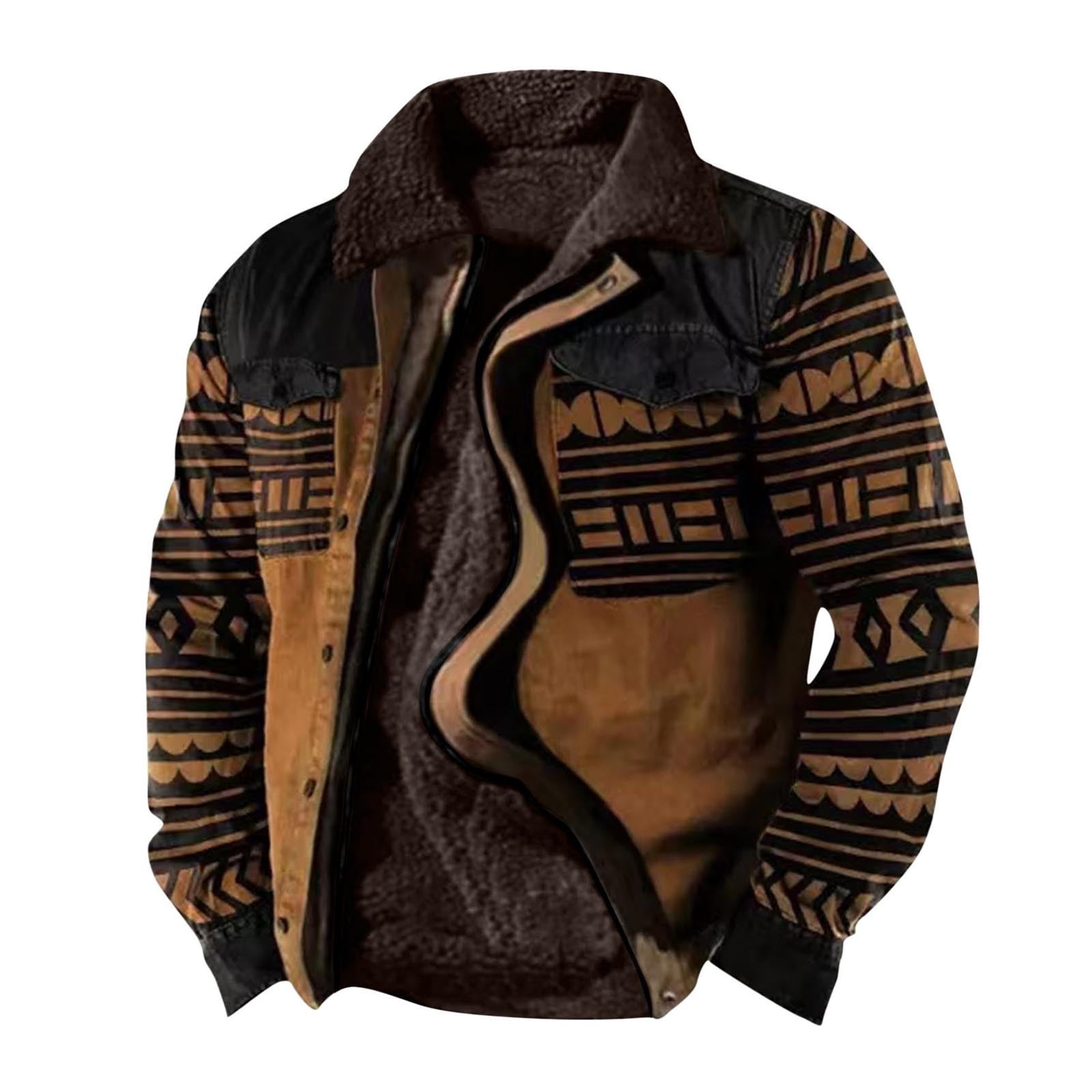 guisaled Winter Jacket for Men Aztec Western Jackets Cowboy Warm Thick Sherpa Fleece Lined Coats ...