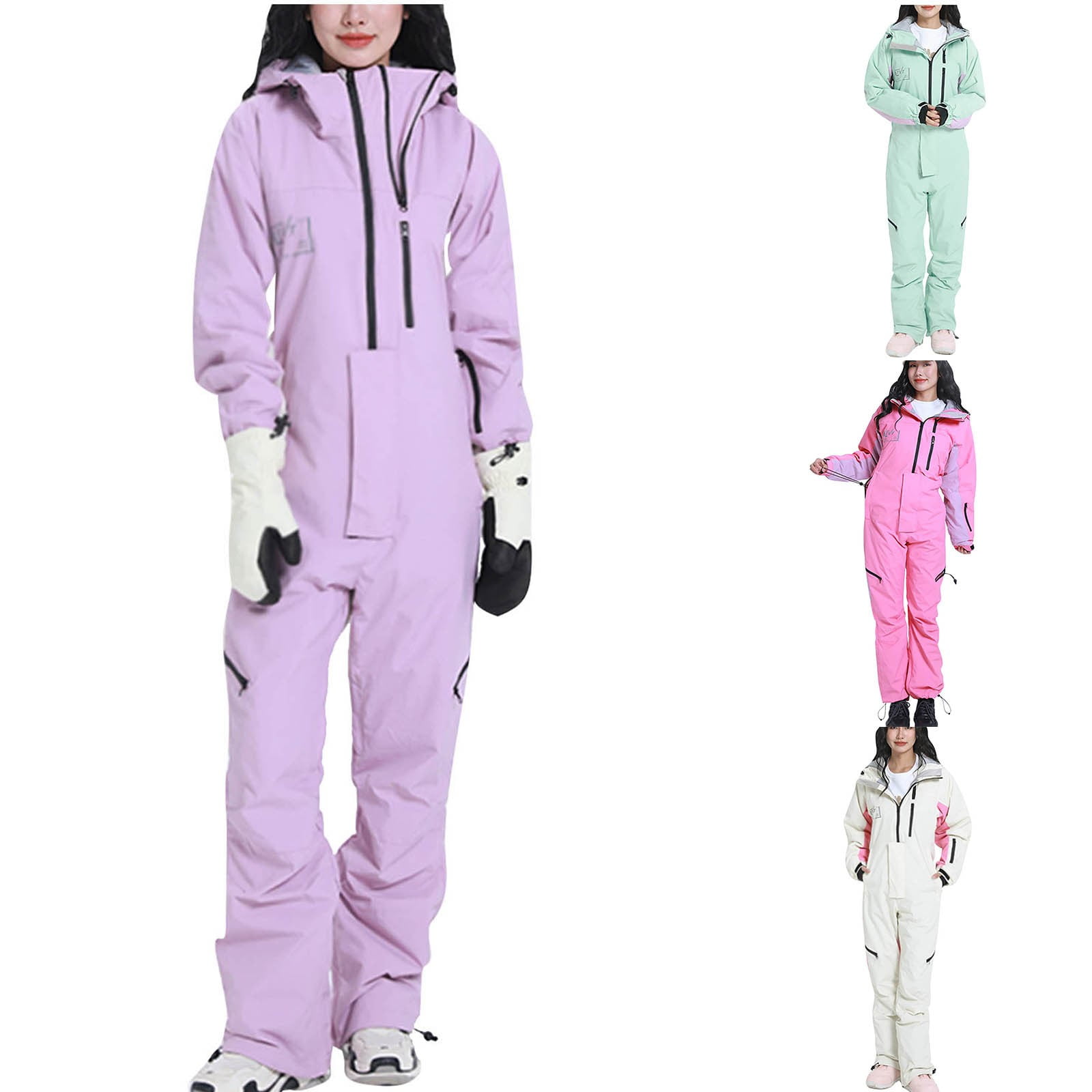 guisaled Womens Snowsuit One Piece Ski Suits Winter Windproof ...