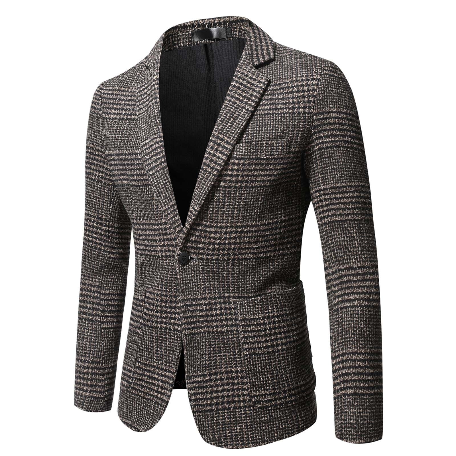 guisaled Wool Tweed Blazers for Men One Button Slim Fit Lightweight ...