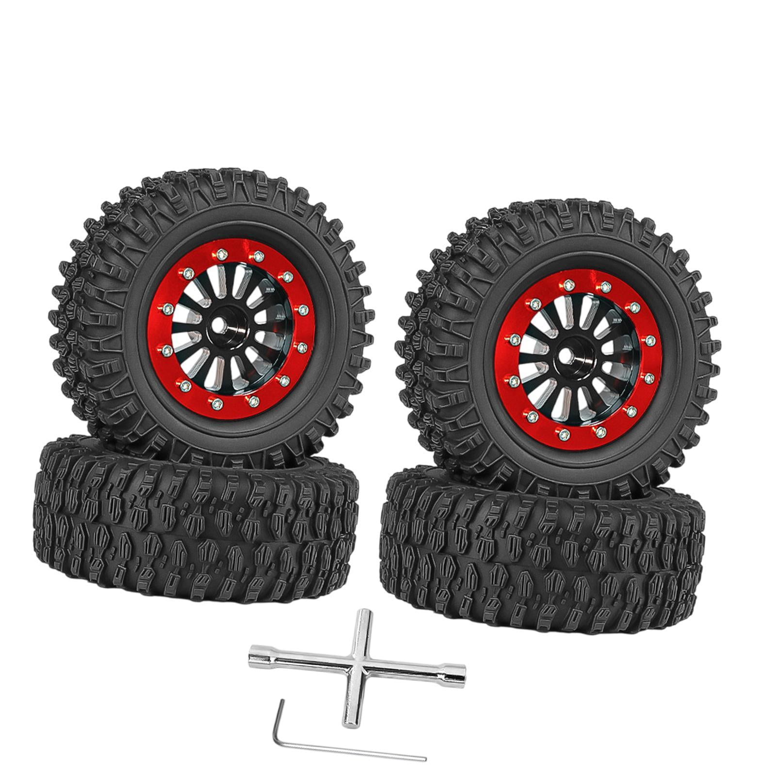 guohui 4 Pieces RC Wheels and Tires RC Tires and Rims for RC Crawler Car 1/18 Scale black red ...