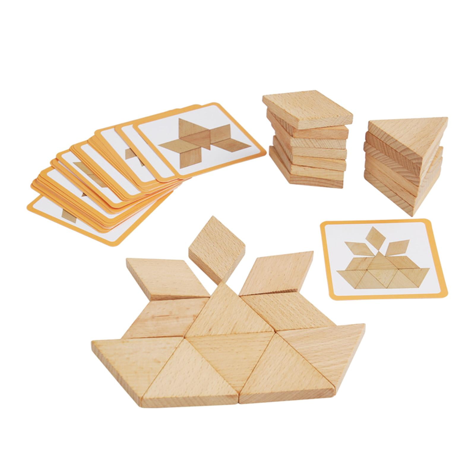 guohui 54x Wooden Pattern Blocks Set Learning Toys for Children 1 2 3 ...