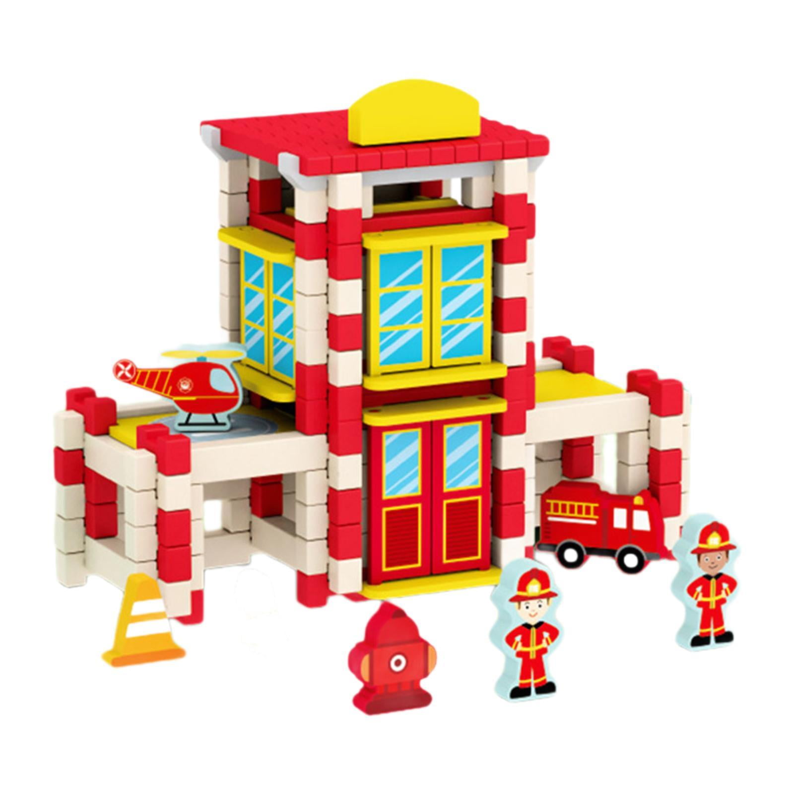 guohui DIY Building Blocks House Wooden Toys Construction Building Kit for Children Fire Station ...