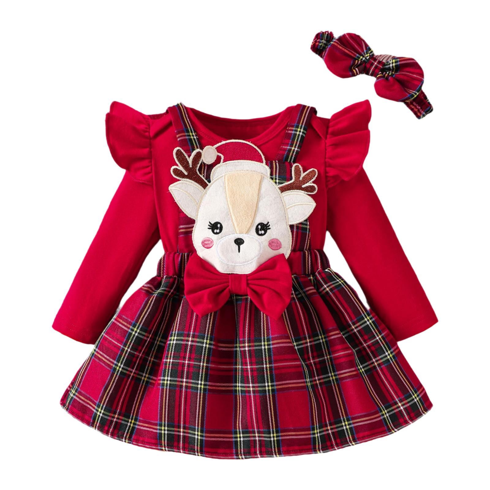 guohui Girl Halloween Outfit with Bowknot Headband Xmas Dress Cute Christmas Outfit for 6 to 9 ...