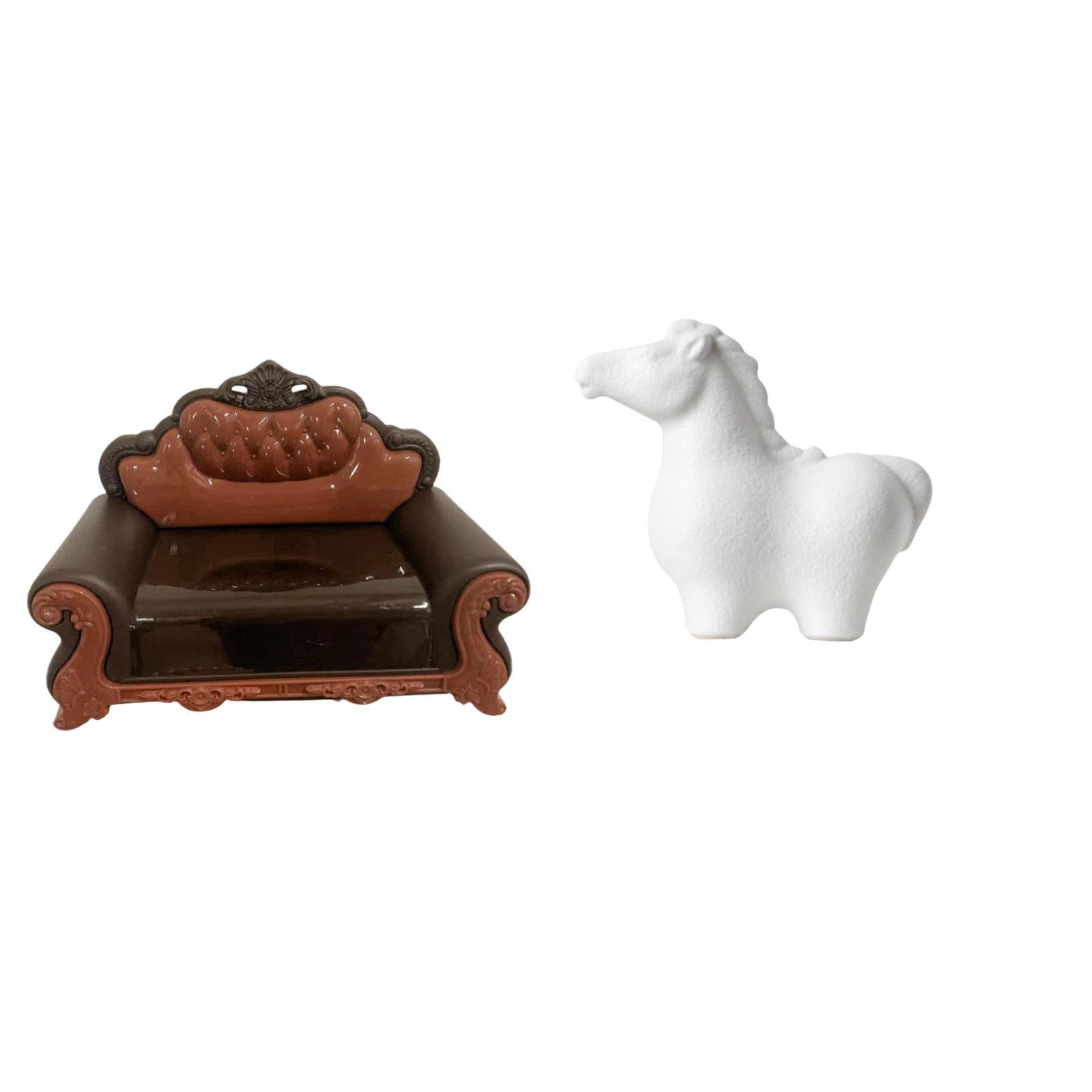 guohui Miniature Porcelain Sofa Couch Figurine Single Chair Model Horse ...
