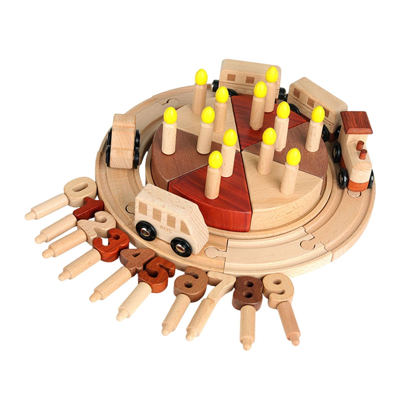 guohui Wooden Birthday Cake Trains Kid Wooden Cake Playset for Children ...