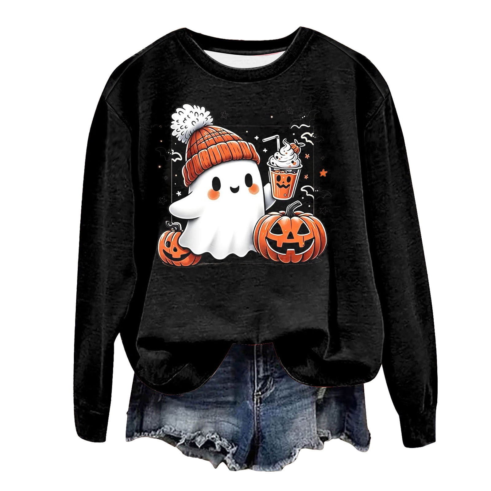 guuuGxd Halloween Sweatshirts Women Cute Ghost Reading Books Sweater ...