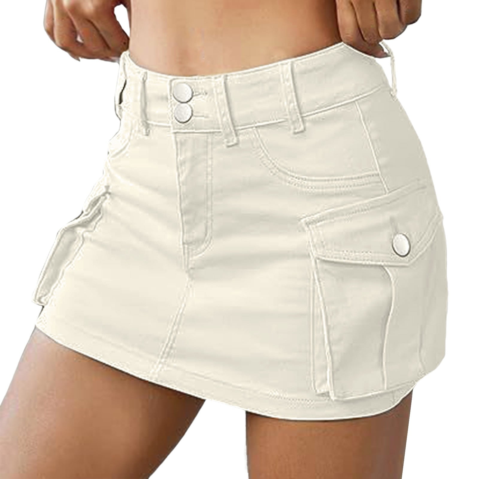 gvdentm Denim Skirt Women's Low Waist Cargo Skirt Button Mini Cargo Denim Skirt with Pocket WH1 ...