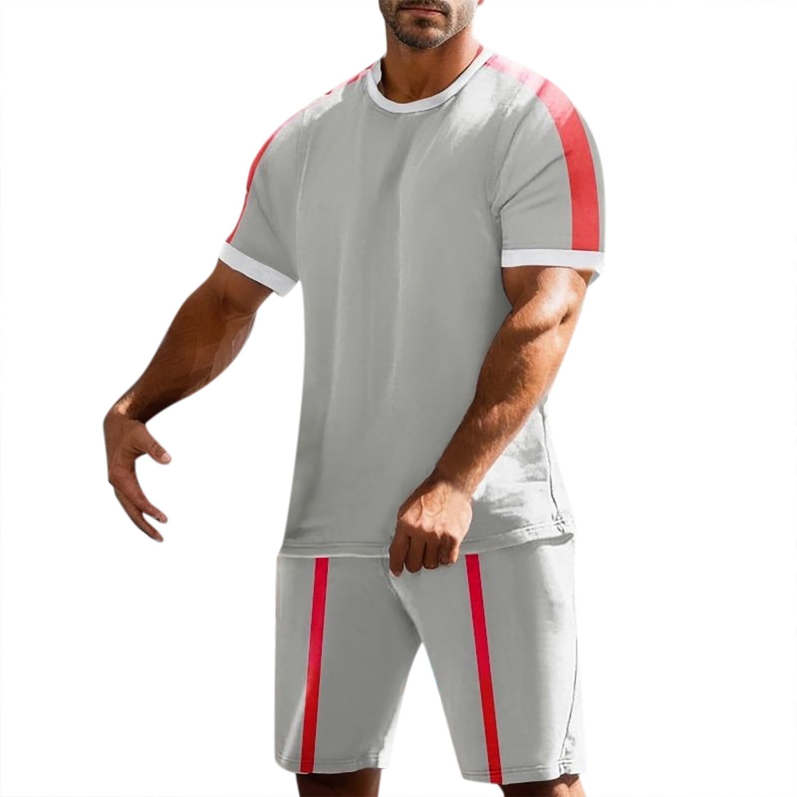 Gvdentm Men Suit Mens 2 Piece Tracksuit Short Sleeve Print Polo Shirt