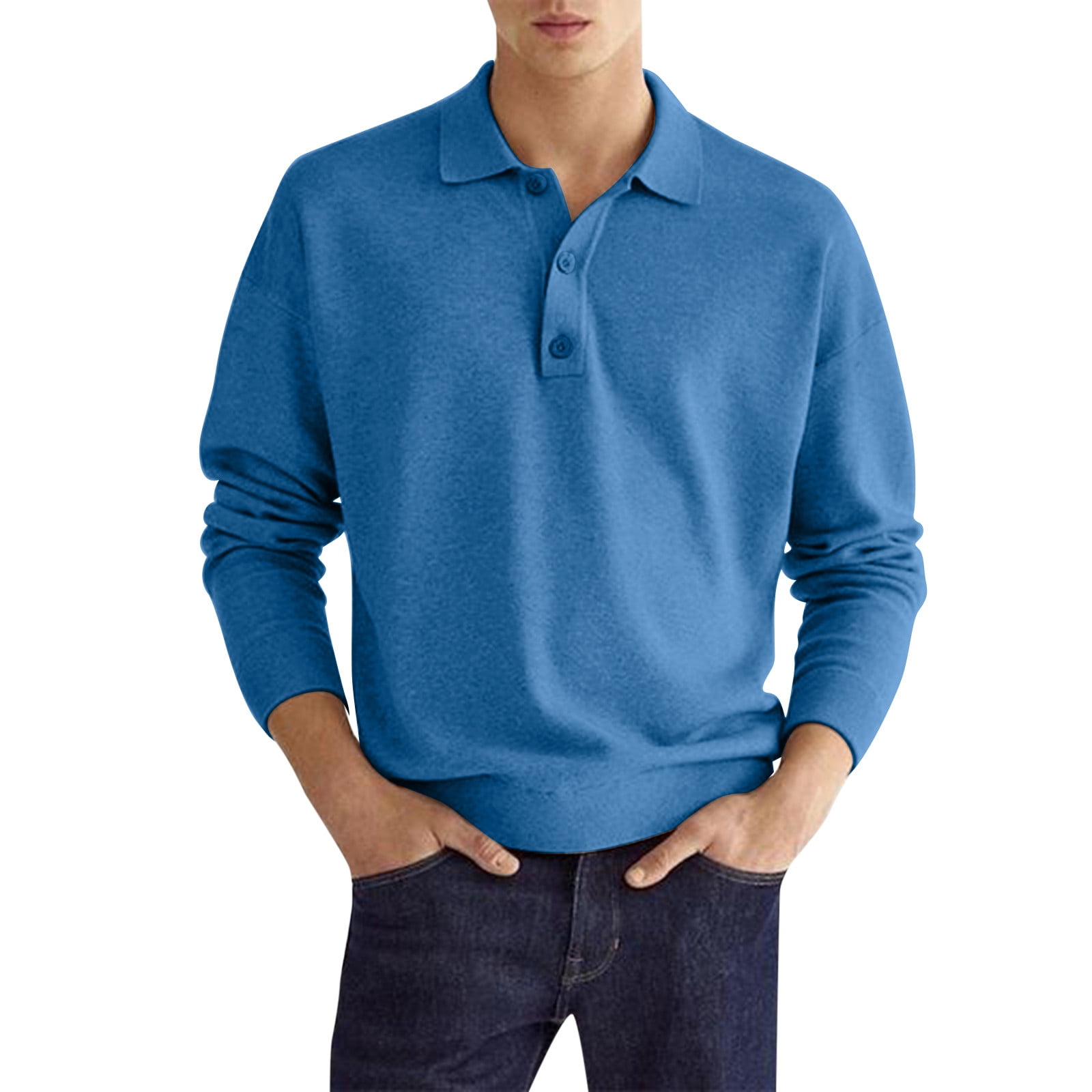 gvdentm Mens Polo Shirts Men's Long Sleeve Cotton Pique Polo Shirt in ...