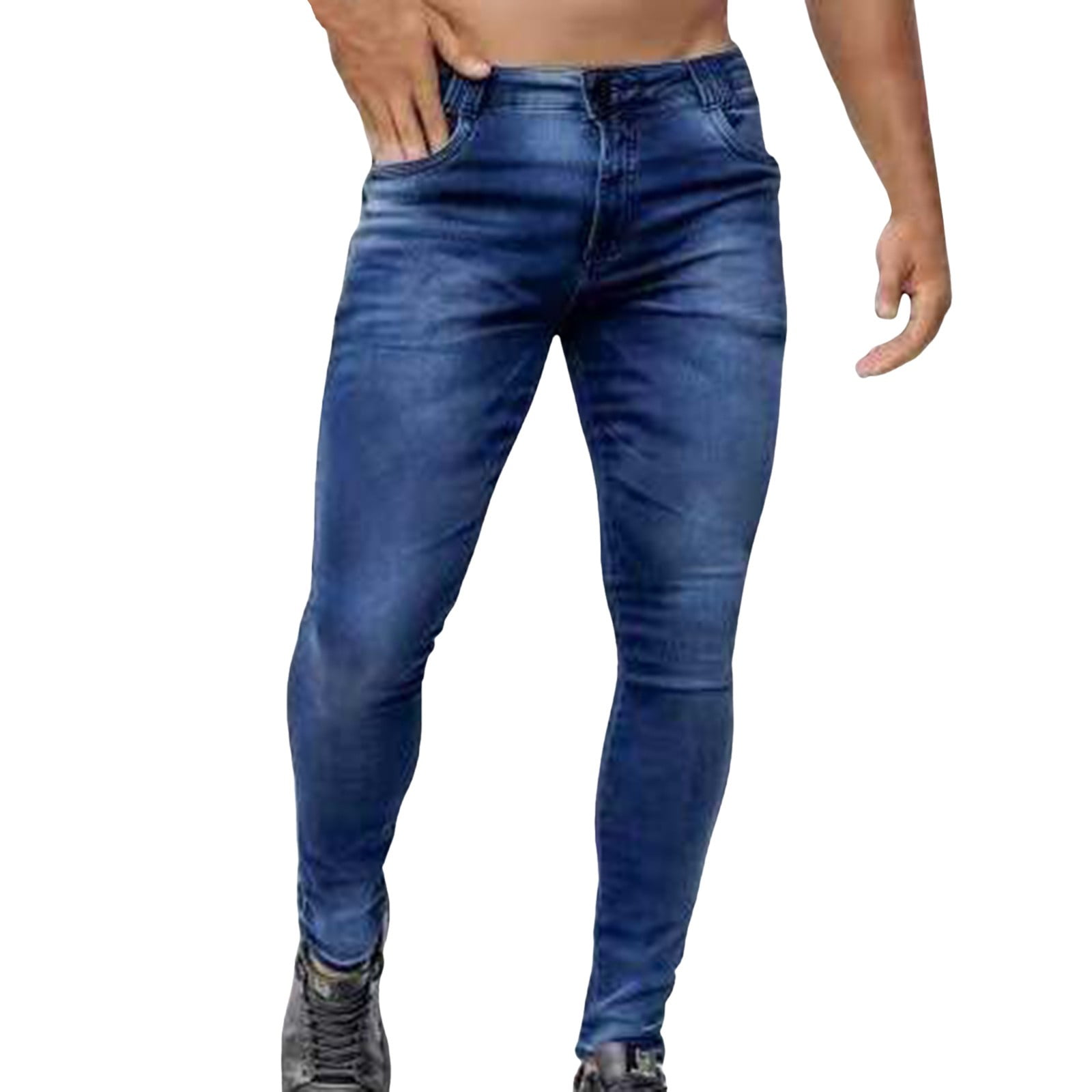 gvdentm Mens Ripped Jeans Regular Fit Men's Skinny Slim Fit Ripped Distressed Stretch Jeans ...