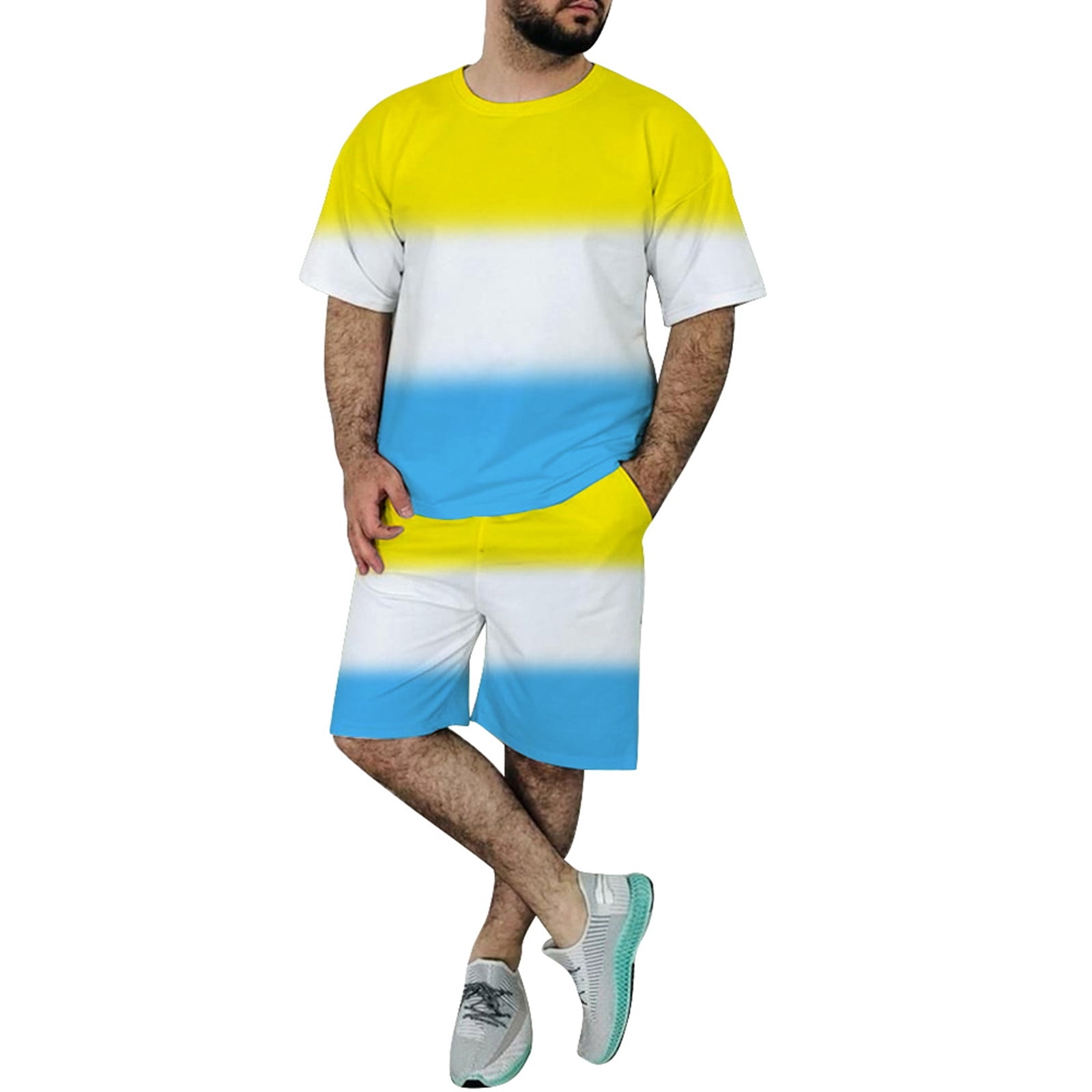 Gvdentm Mens Suit Set Mens 2 Piece Tracksuit Short Sleeve Print Polo