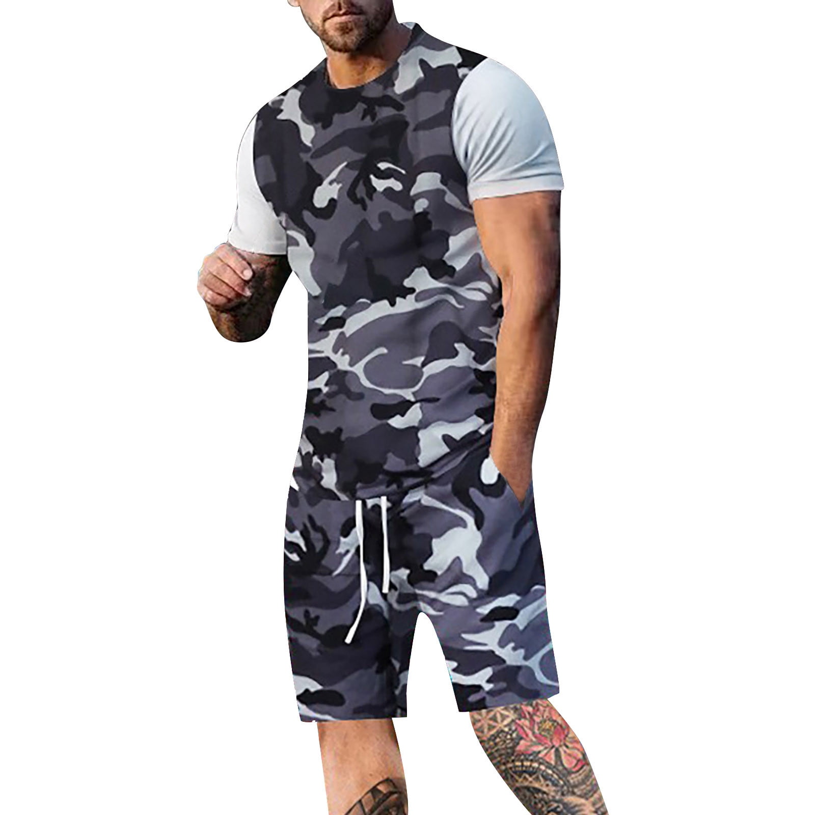 gvdentm Suits for Men Men's 2 Piece Outfits Summer T Shirt and Shorts ...