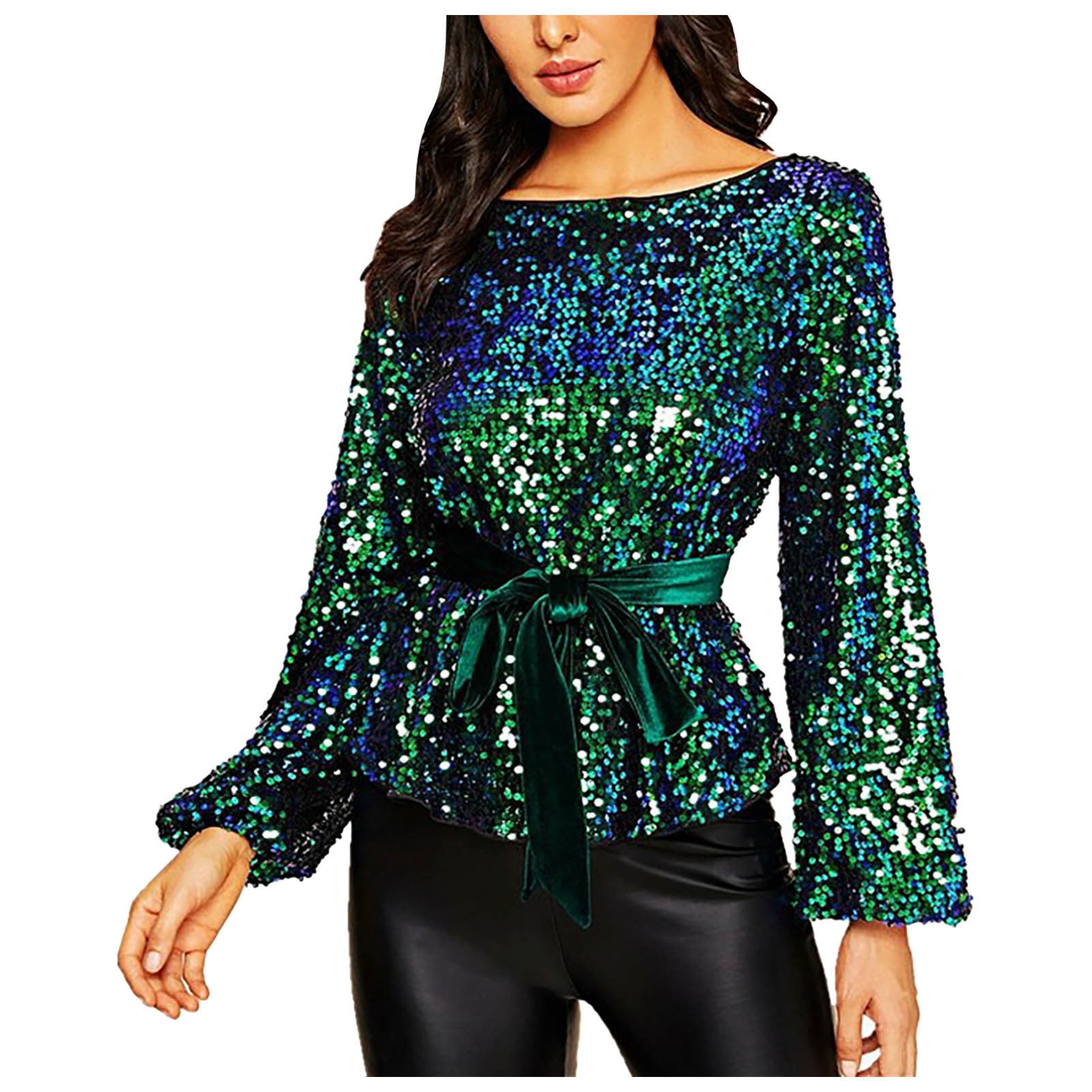 gvdentm Velour Tunic Women's Waistline Sequin Fashion Party Pullover ...