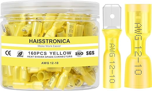 haisstronica 160PCS Yellow Heat Shrink Spade Connectors,AWG 12-10 Heat ...