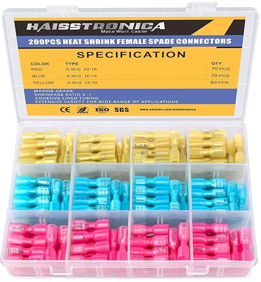 haisstronica 200PCS Heat Shrink Female Spade Connectors,22-10 Gauge ...