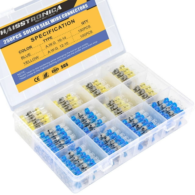 haisstronica 250PCS Solder Seal Wire Connectors, AWG 16-10 Electrical ...