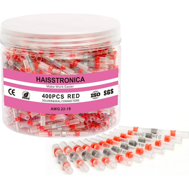 haisstronica 400PCS Solder Seal Wire Connectors, AWG 22-18 Red ...