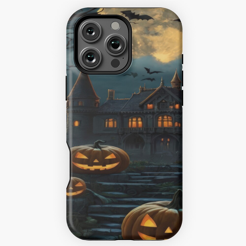halloween dark castle with full moon and pumpkin halloween castle ...