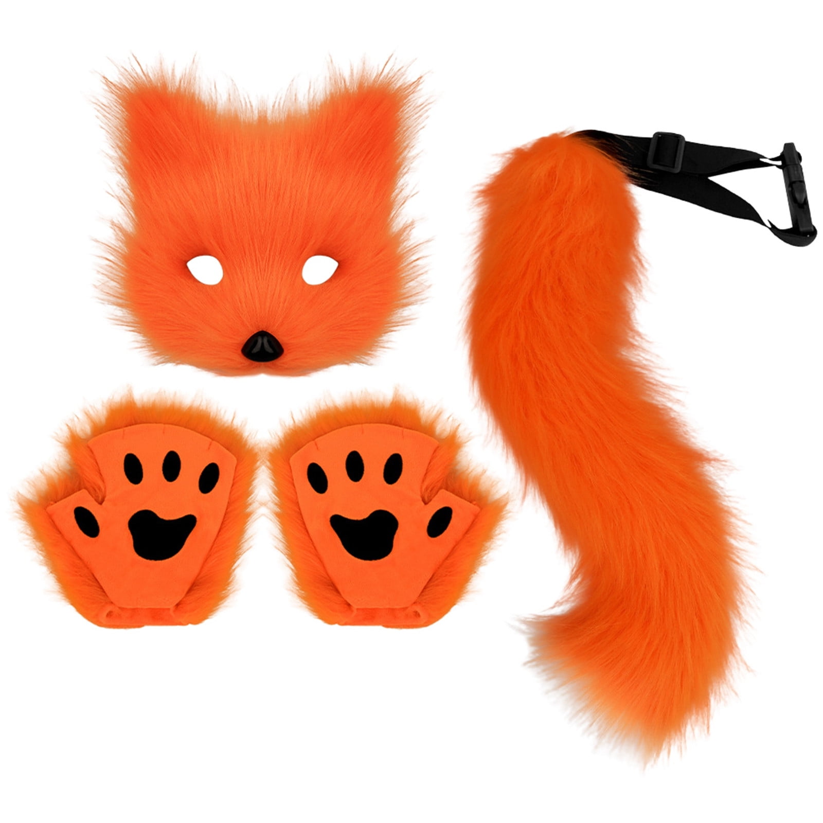 halloween mask Halloween set imitation fox mask Gloves plush fox tail ...