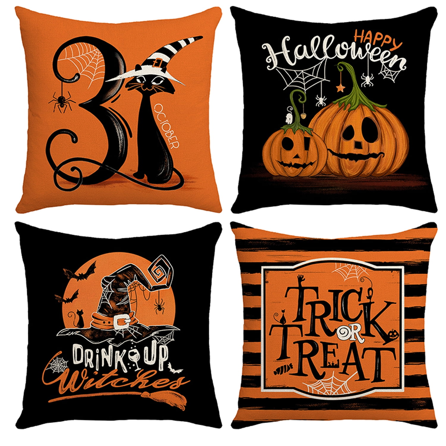 Behome 4 Pieces Halloween Pillow Case, 18 x 18 inch Orange and Black ...