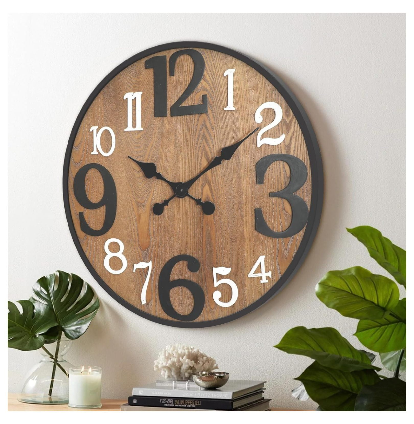 han chong 24 Inch Wood Wall Clock, Modern Large Numerals Battery ...
