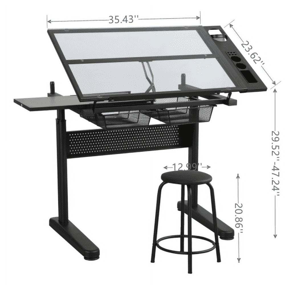 hand crank adjustable drafting table drawing desk with 2 metal drawers ...