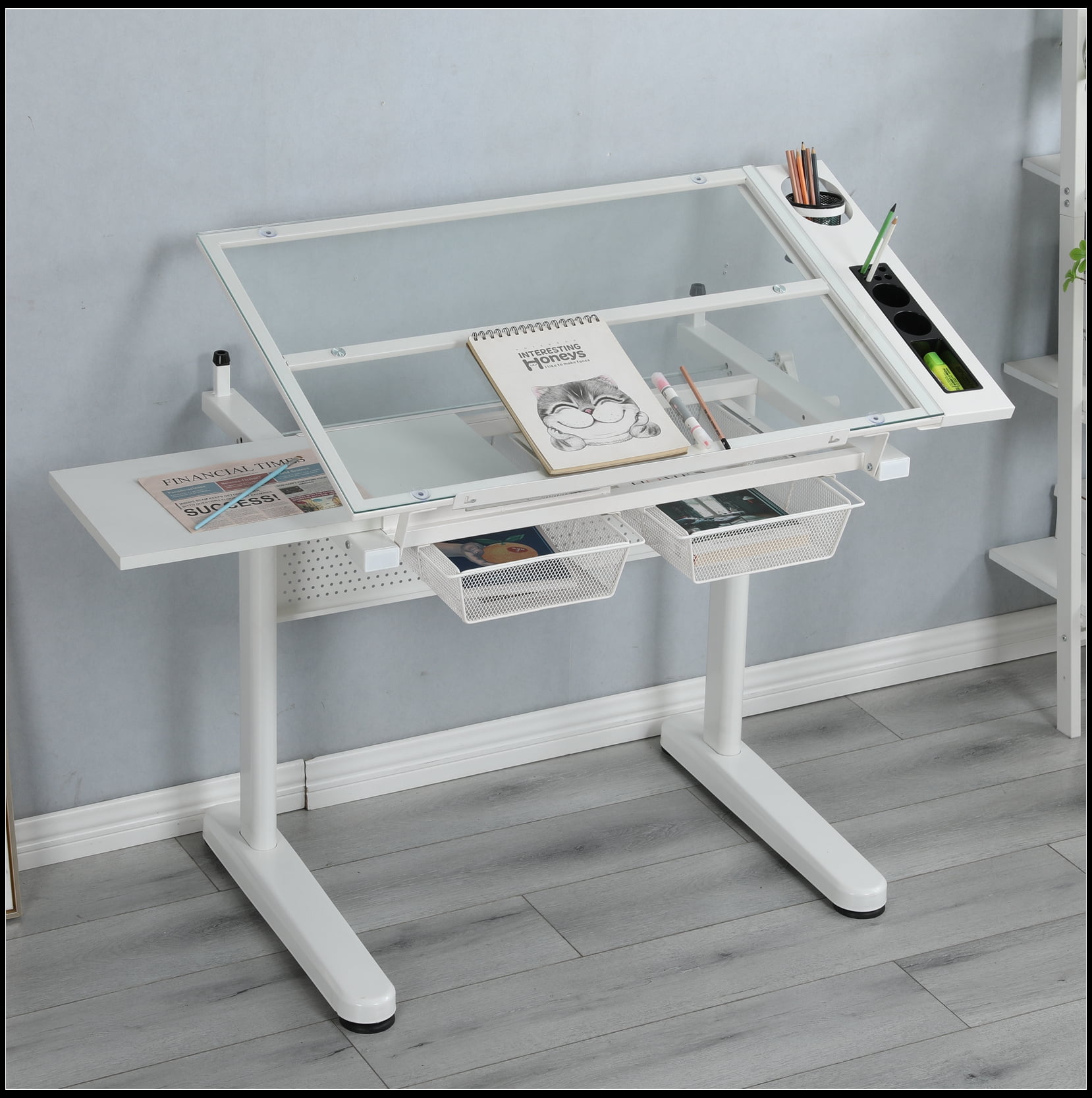 hand crank adjustable drafting table drawing desk with 2 metal drawers ...