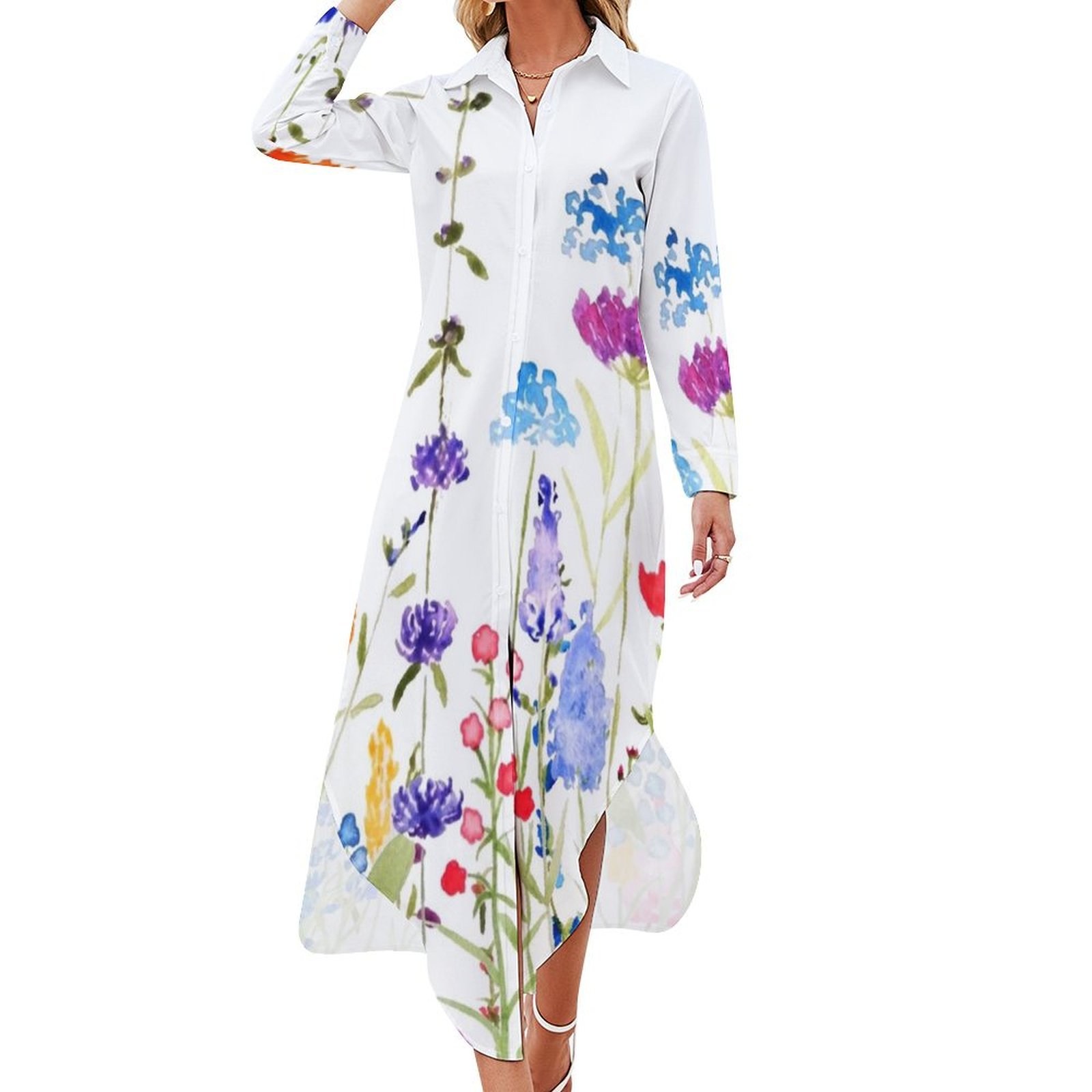 hand painted colorful wild flowers watercolor painting Long Sleeved ...