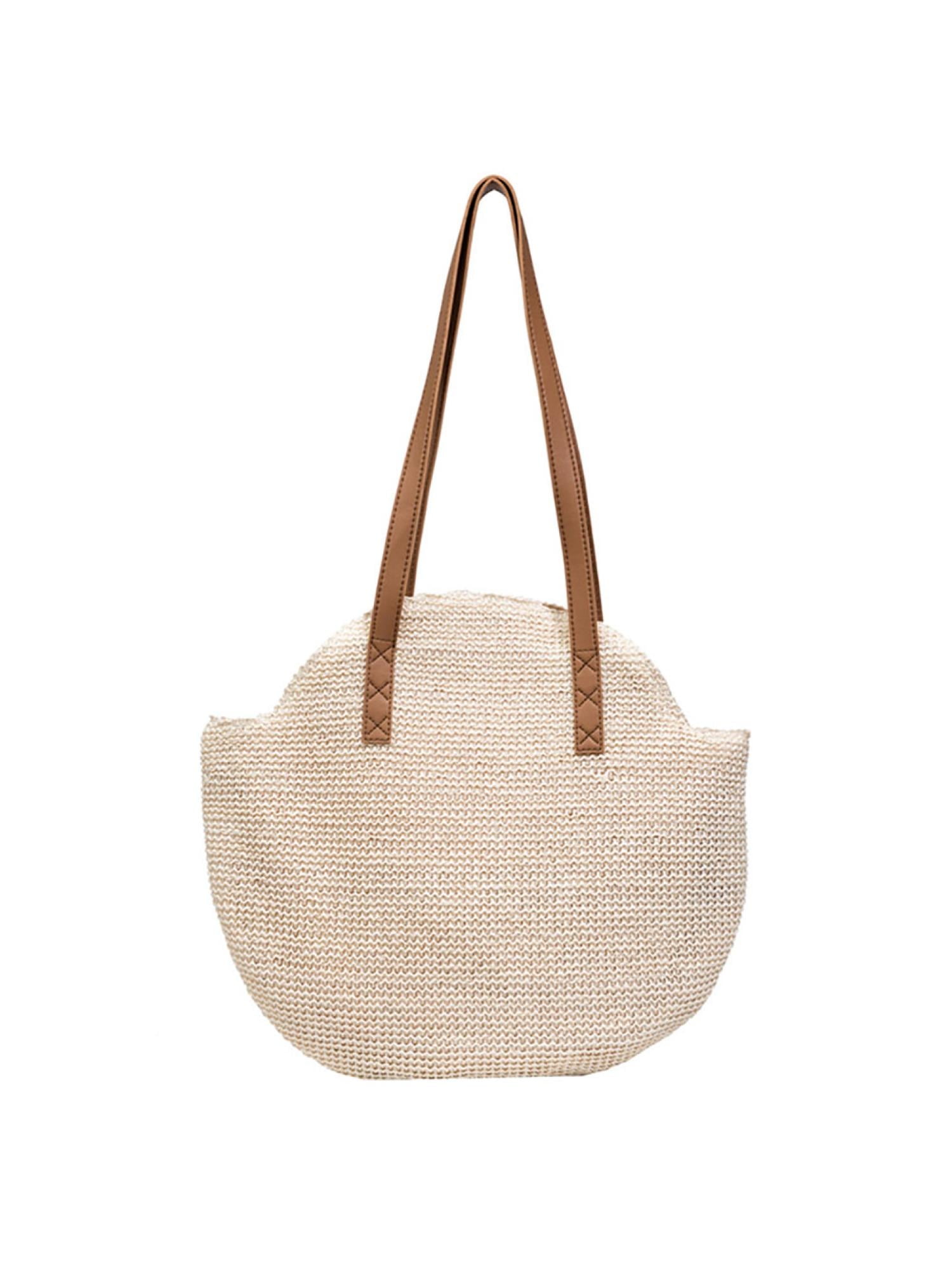handmade woven shoulder bag boho summer tote straw beach handbag (white ...