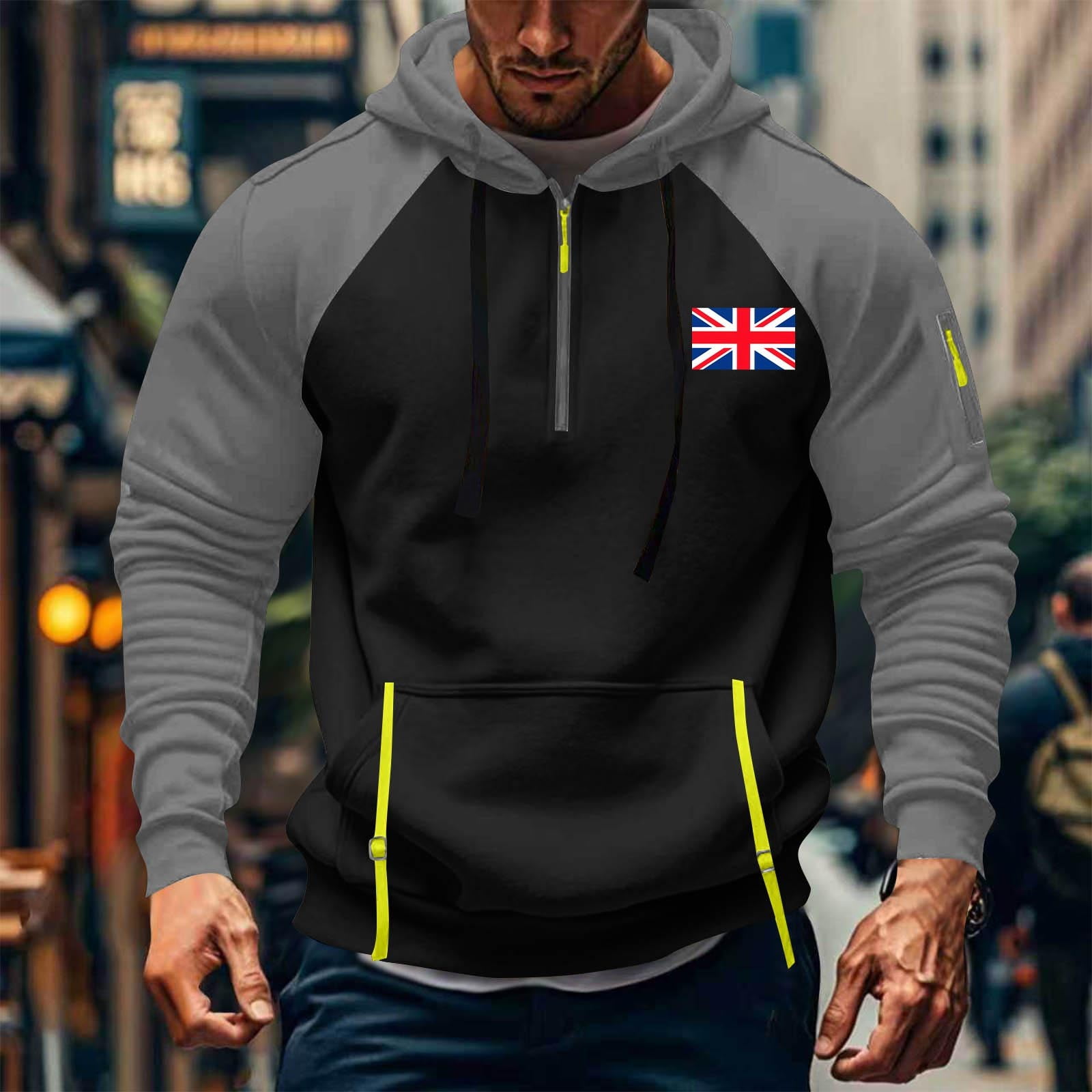 haneshirts Mens Black 100% Polyester Half-Zip Hoodie - Union Jack ...