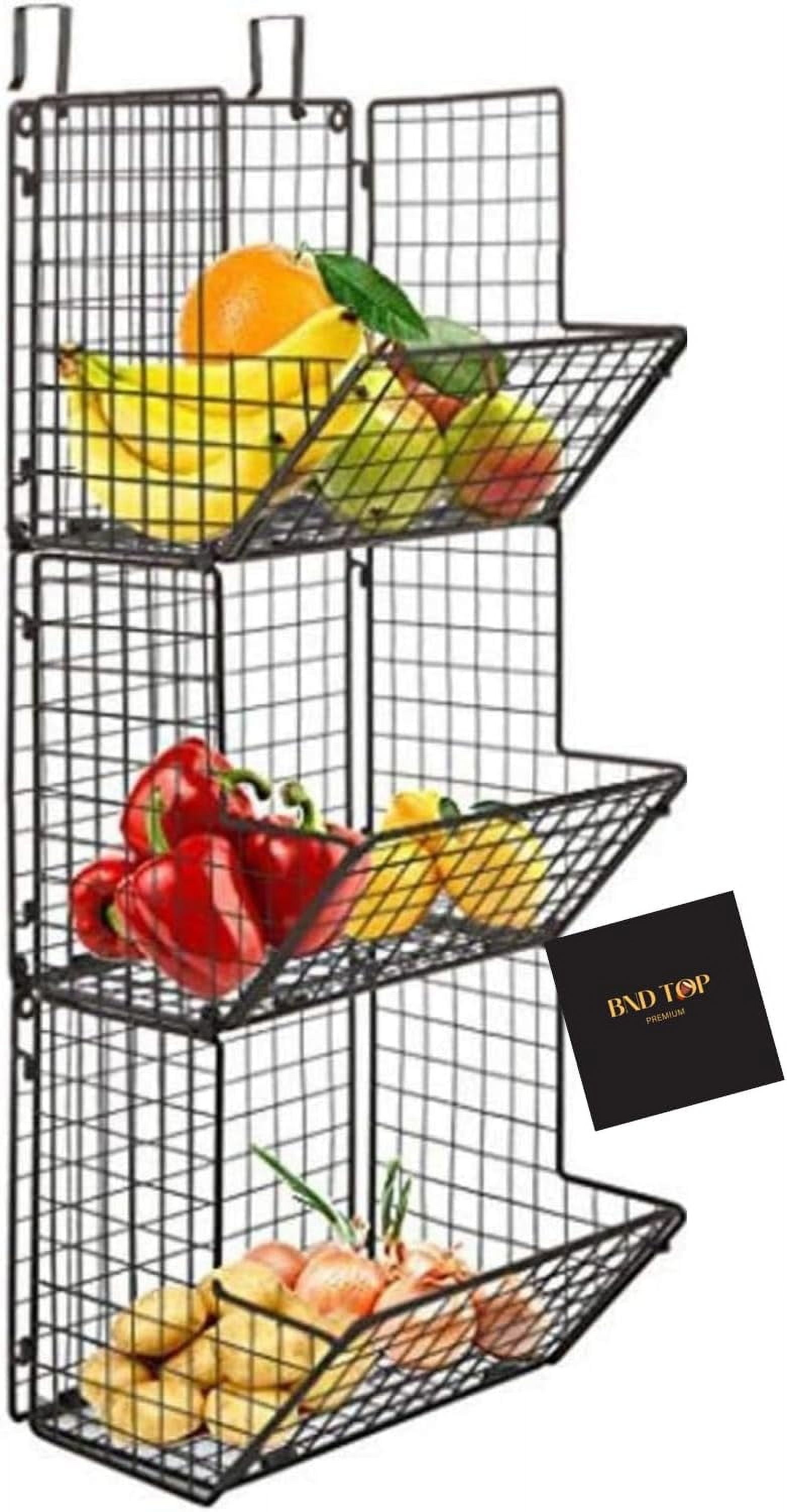 hanging fruit basket rustic shelves metal Wire tier wall moUnted over ...