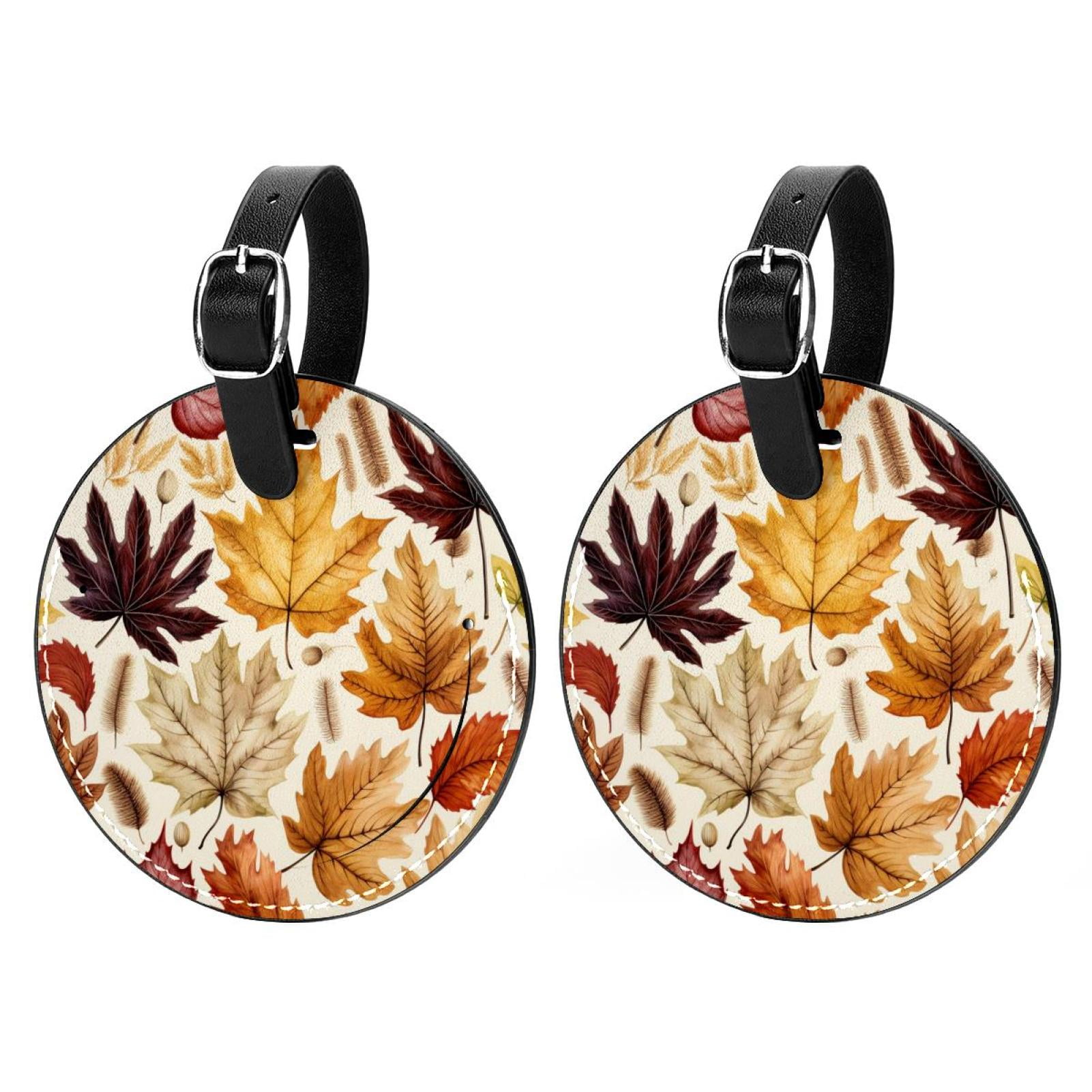hanksgiving Leaves 2Pcs PU Leather Round Luggage Tags with Privacy ...