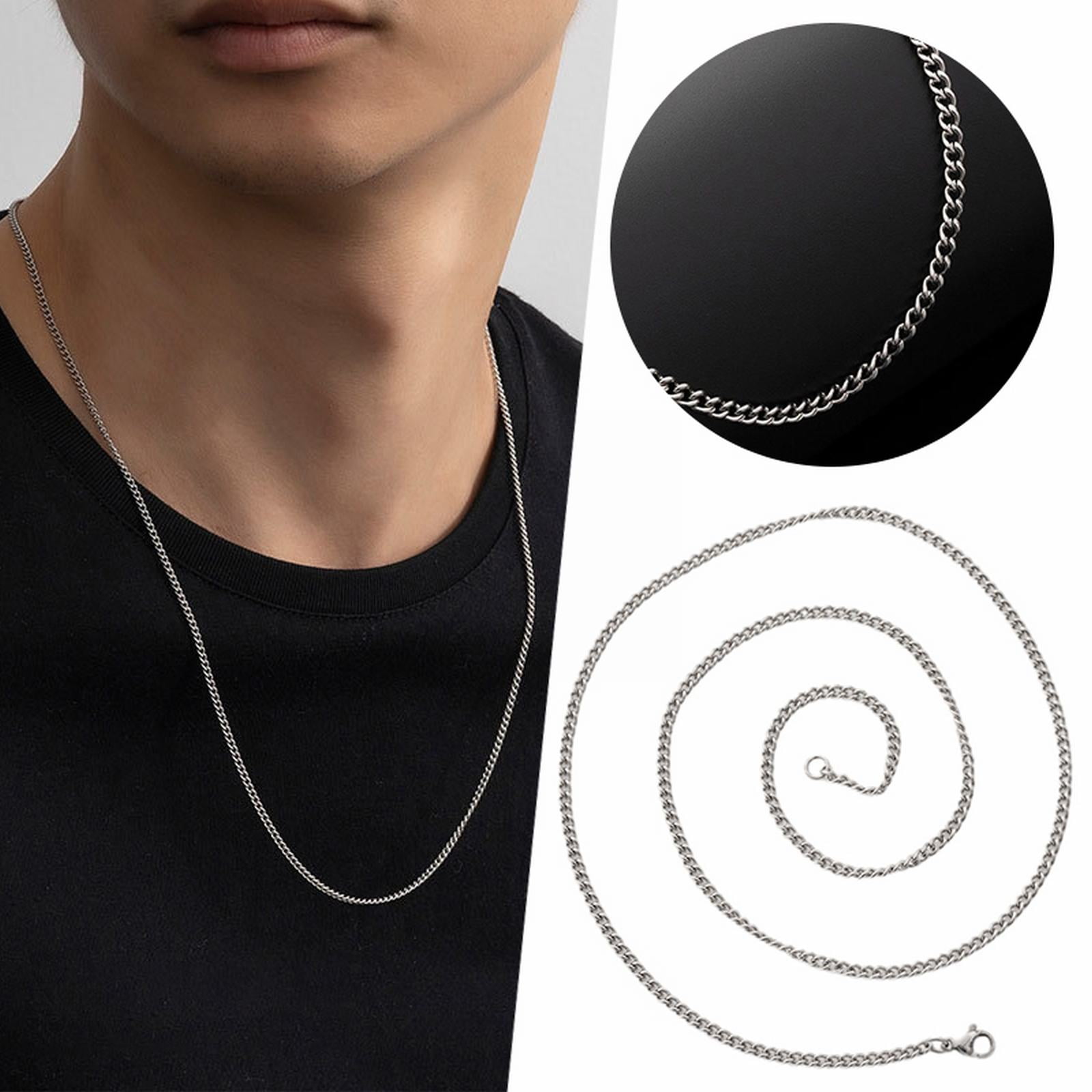 hanxiulin 24 inch metal necklace men s simple titanium steel chain stainless steel side chain thin twisted chain women s accessories with chain