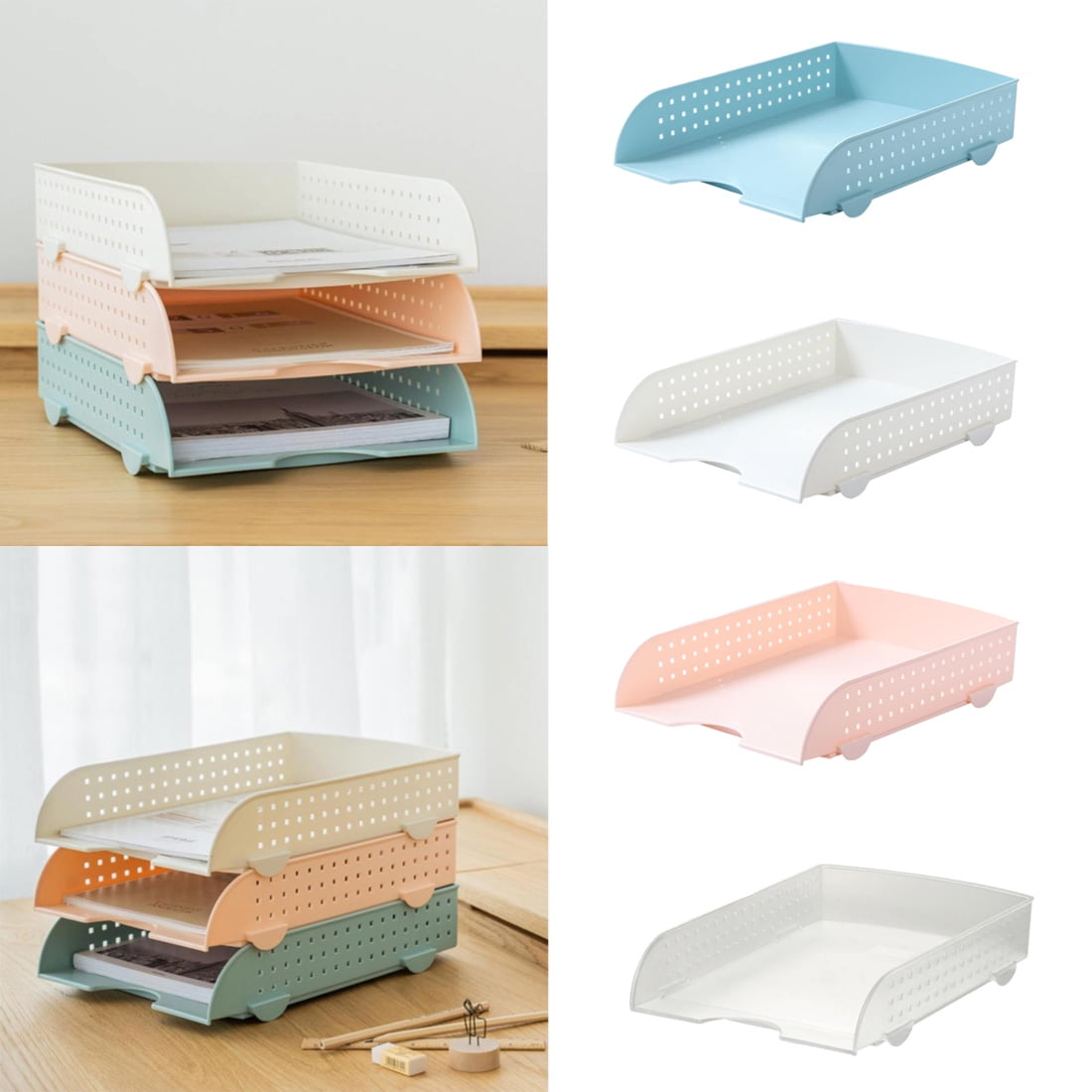 HANXIULIN Single Layer Stackable File Tray Organizer, Plastic, 31x23x6 ...