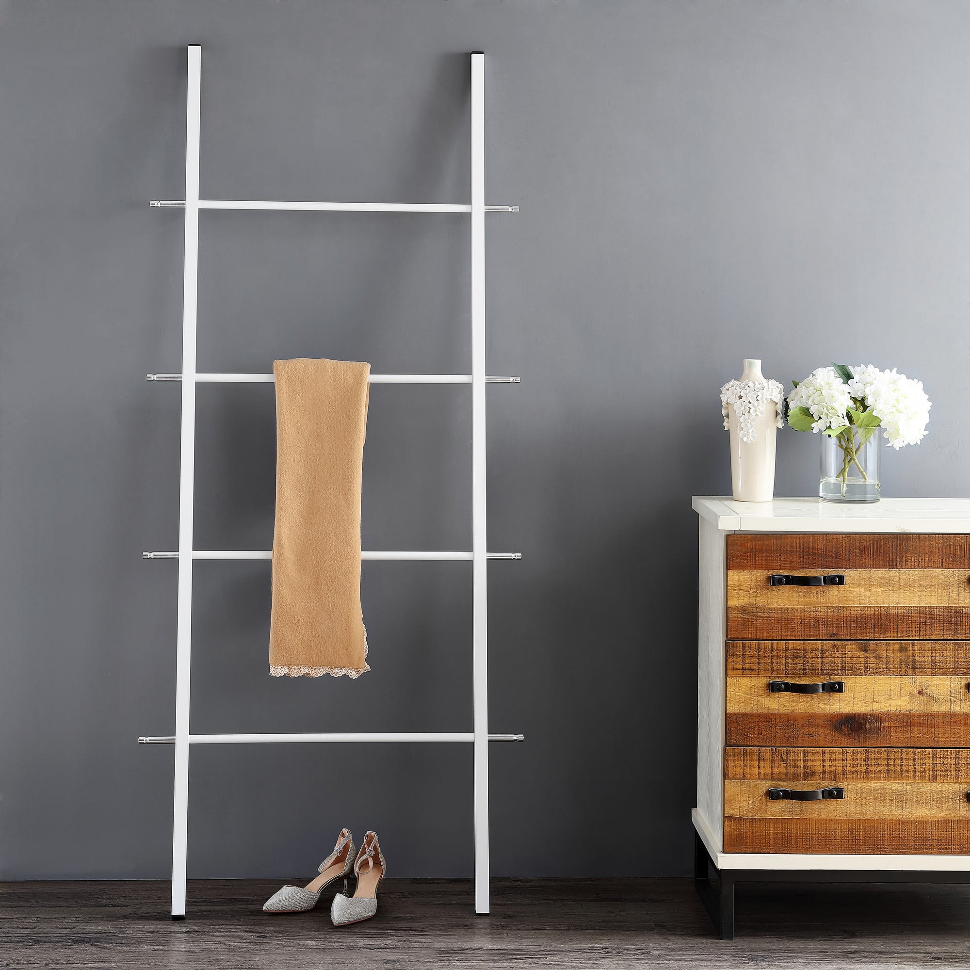 happimess HPM8008A Charlie 67" Metal Ladder Rack, White/Chrome ...