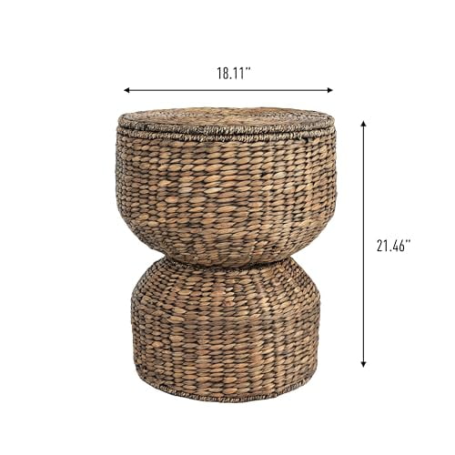 happimess SAT1000B Bhola 18" Hourglass Handwoven Hyacinth Storage Accent Table with Lid for ...