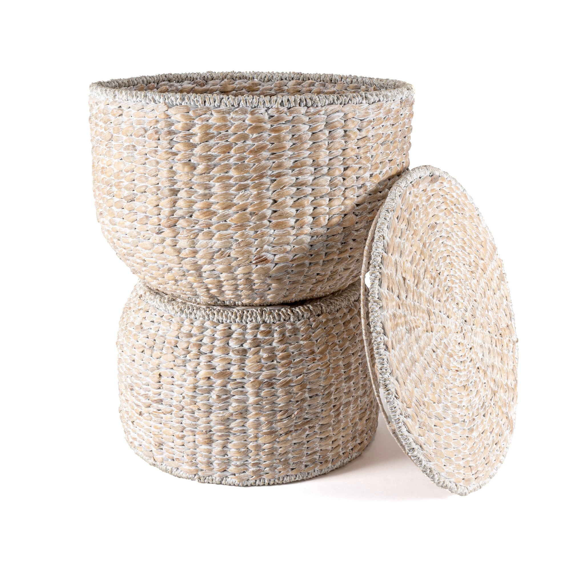 happimess SAT1000C Bhola 18" Hourglass Handwoven Hyacinth Storage Accent Table with Lid, White ...