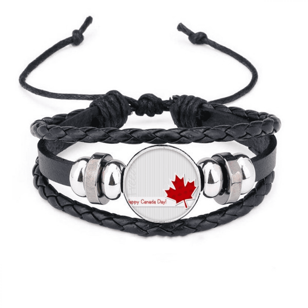 happy canada day vertical grain maple bracelet braided leather woven ...