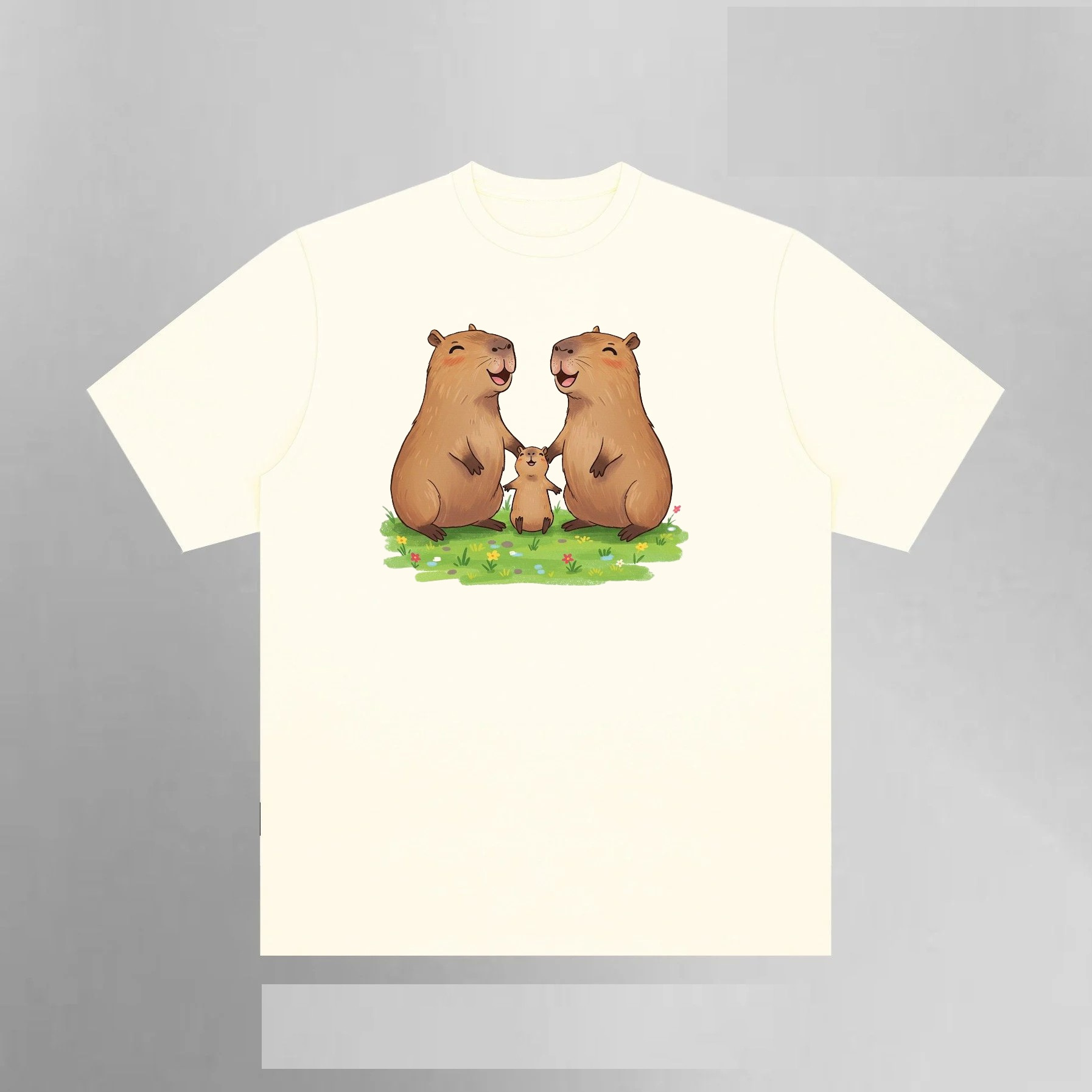 happy capybara family, cute chill animal crew, wholesome fun vibe shirt ...